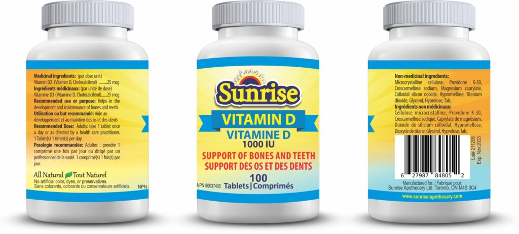 Sunrise Vitamin D – 1000 IU Tablets – Sunrise Apothecary
